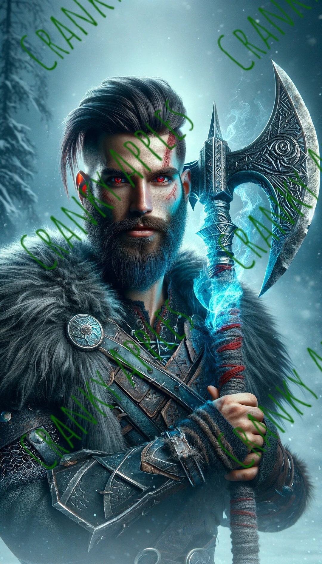 Viking Mystic Warrior Magic Frost Axe Digital Art Instant Download ...