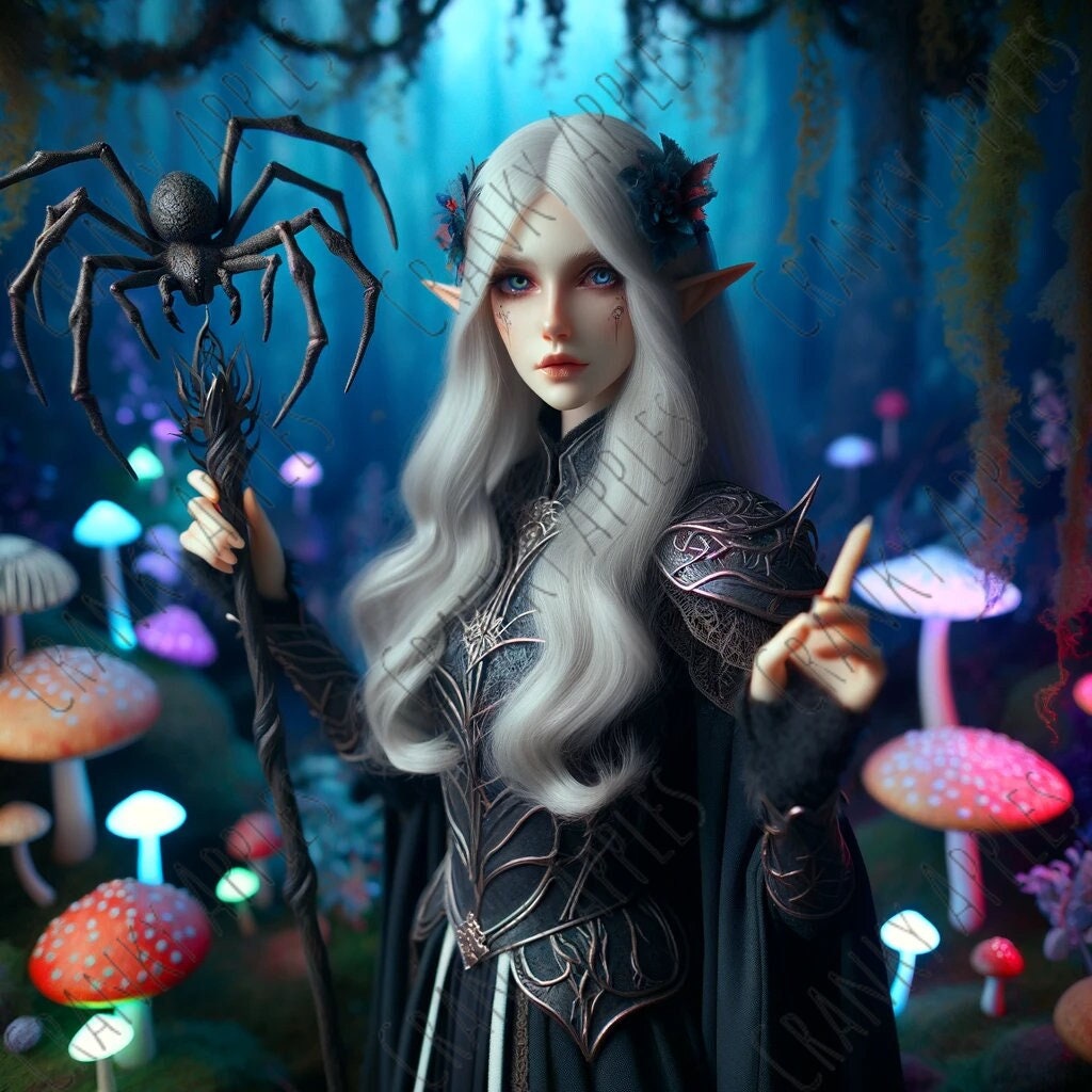 Dark Elf Magical Spider Sorceress Mage Digital Art Instant - Etsy