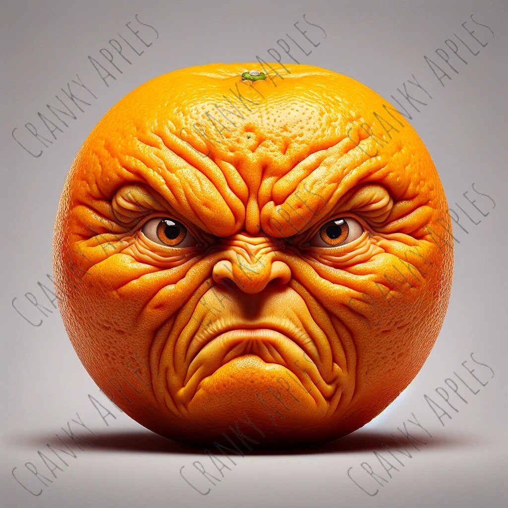 Funny Angry Grumpy Orange Digital Art Hilarious Ugly Fruit Printable ...