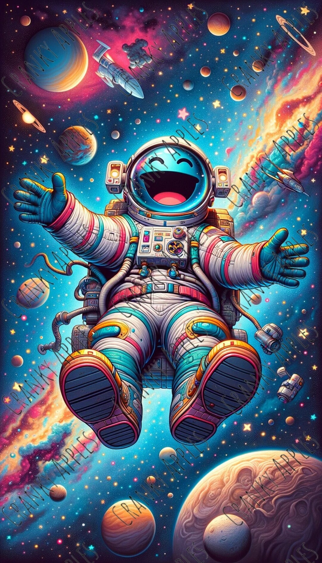 Happy Astronaut Floating in Space Cosmic Sci Fi Instant Download Space ...
