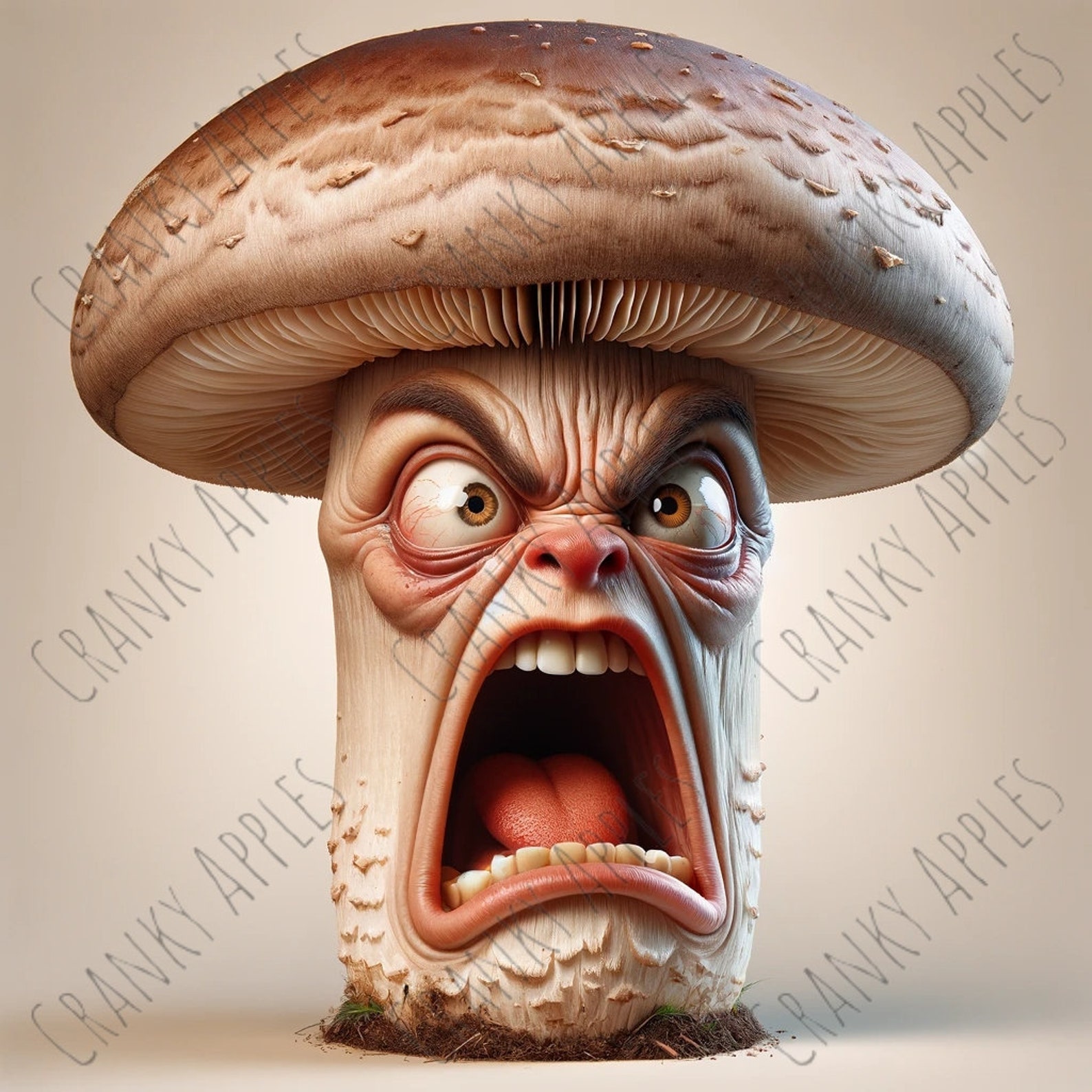 Funny Mushroom Screaming Digital Art Hilarious Ugly Veggies Printable PNG File Instant Download ...