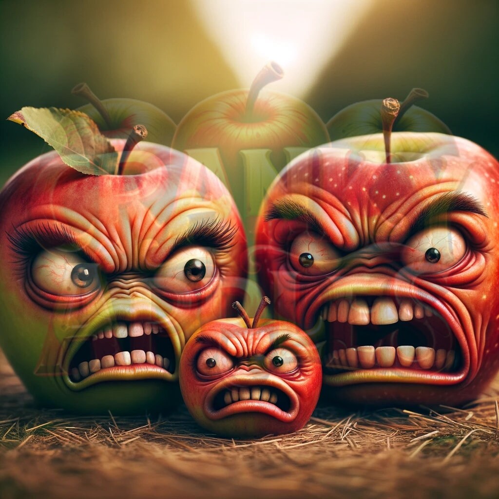 Cranky Angry Apple Family Digital Art Hilarious Ugly Funny Fruit ...