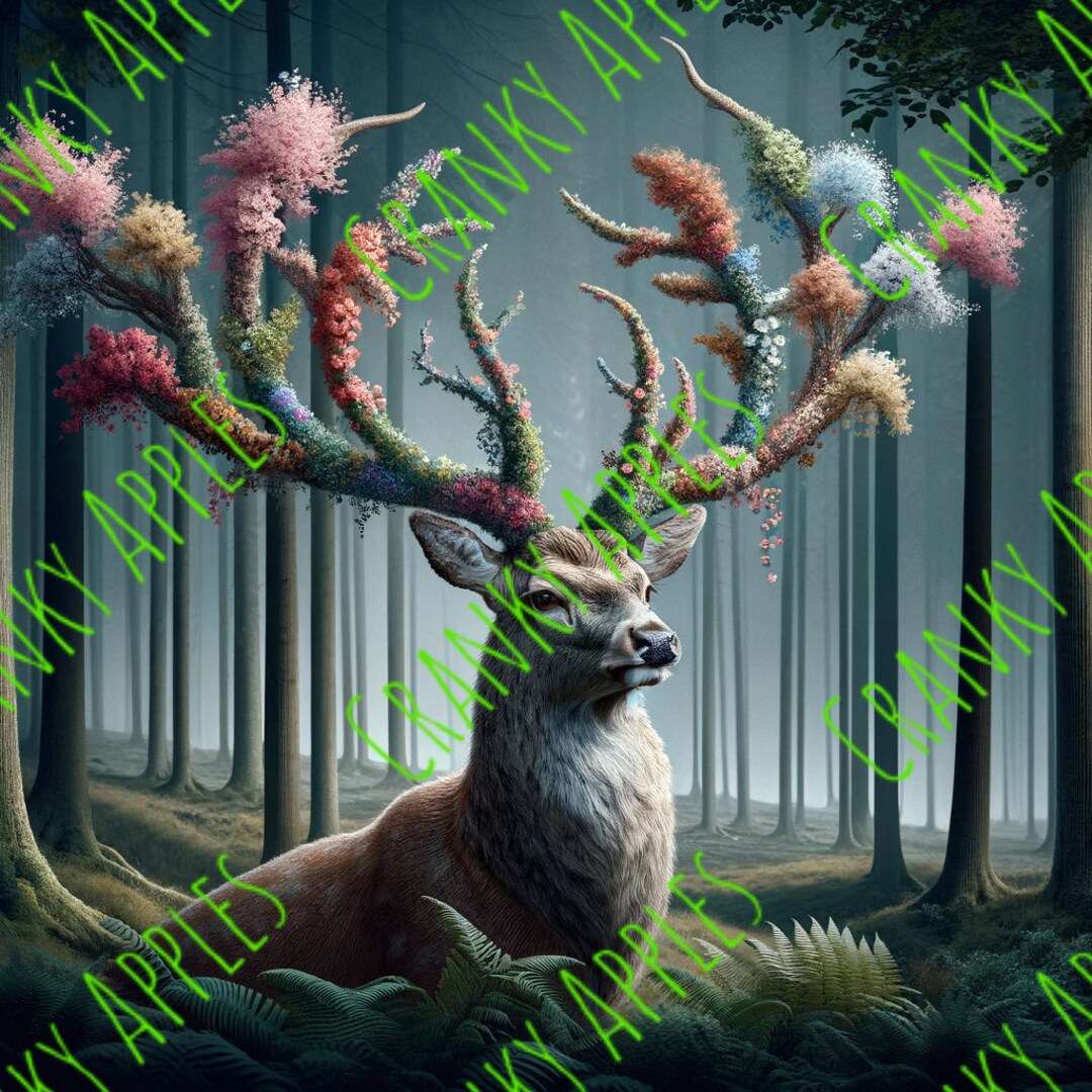 Majestic Fantasy Elk Buck Flower Deer Antlers Instant Download Nature ...