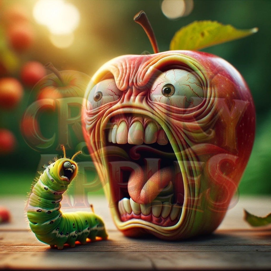 Hilarious Angry Screaming Apple & Caterpillar Digital Art Instant ...