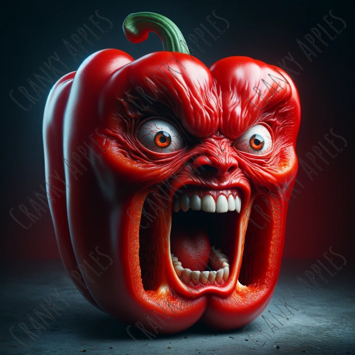 Funny Screaming Red Pepper Digital Art Ugly Hilarious Veggies Printable ...