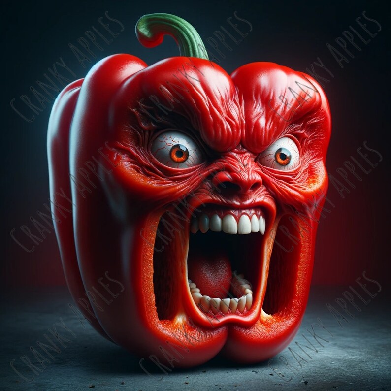 Funny Screaming Red Pepper Digital Art Ugly Hilarious Veggies Printable ...