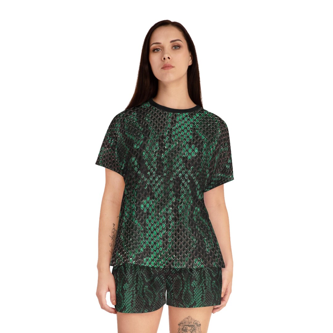 Snake Skin Pajama Set, Women's Sleepwear, Matching Pj's, Green Serpent ...