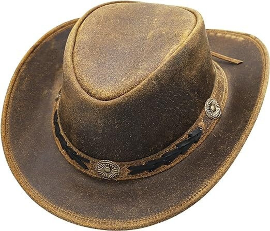 Leather Cowboy Hat for Men Women Western Australian Outback Hat With ...
