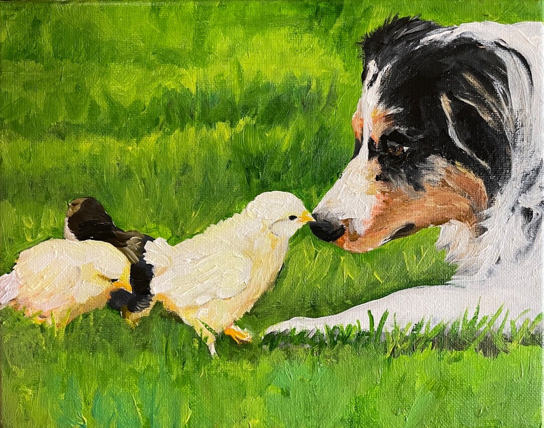 Original Painting on Canvas Dogs and Chickens No. 01 8x10” - Etsy