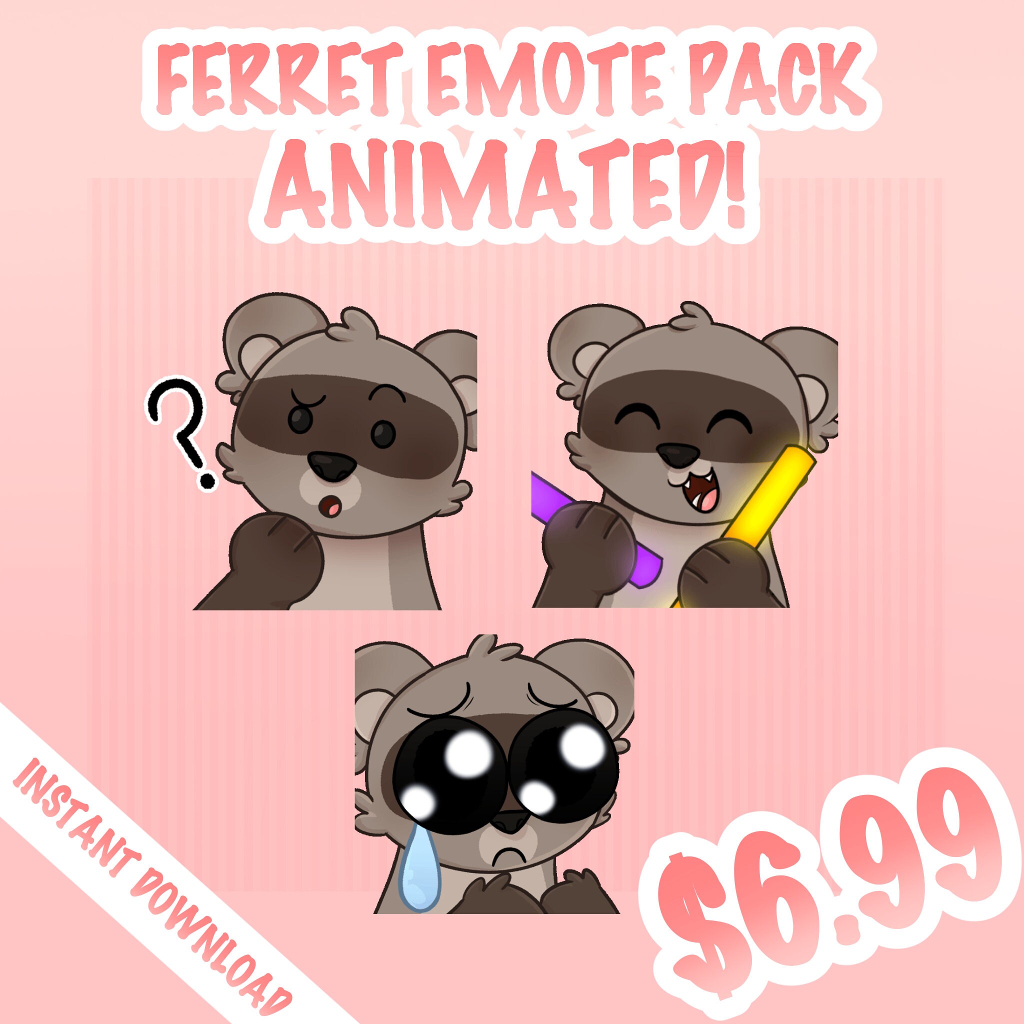 HQ Animated Ferret Emote Pack, Twitch Funny Emotes, Animated Vtuber ...