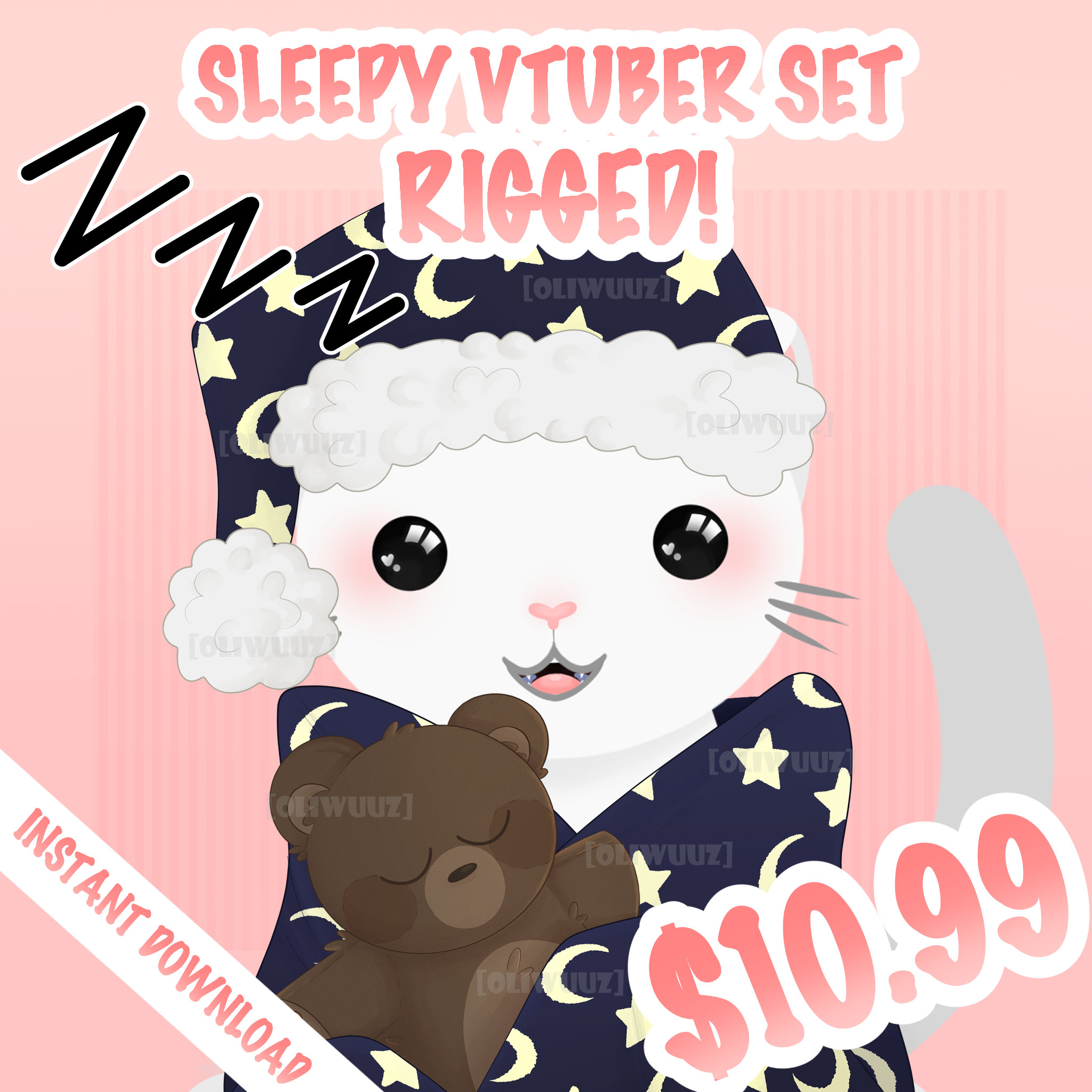 HQ Rigged Sleepy Vtuber Asset Set, Vtuber Bedtime Accessory, Rigged ...