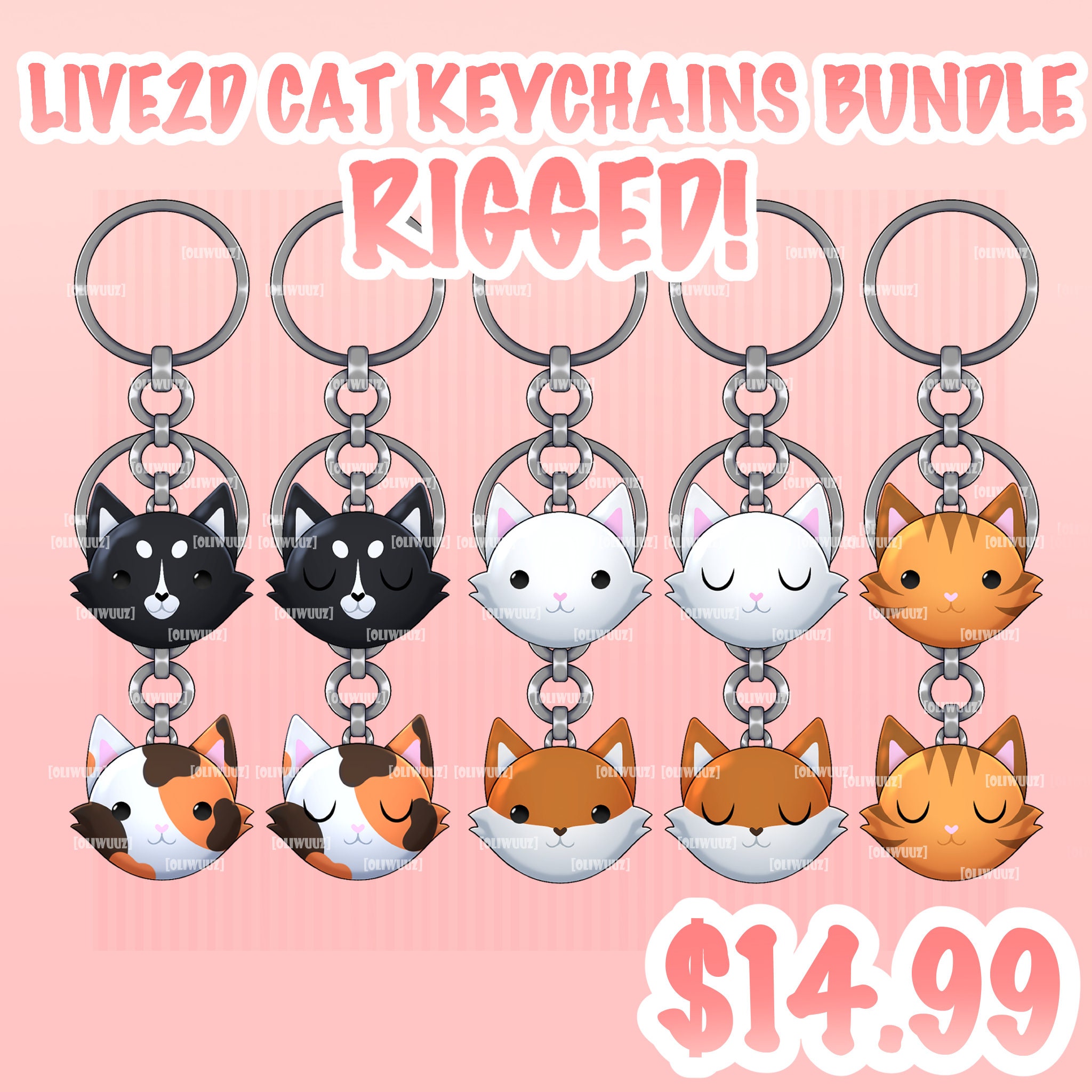 HQ Cat Shape Keychain Bundle Vtuber Asset, Vtuber Animal Keychain, Un ...