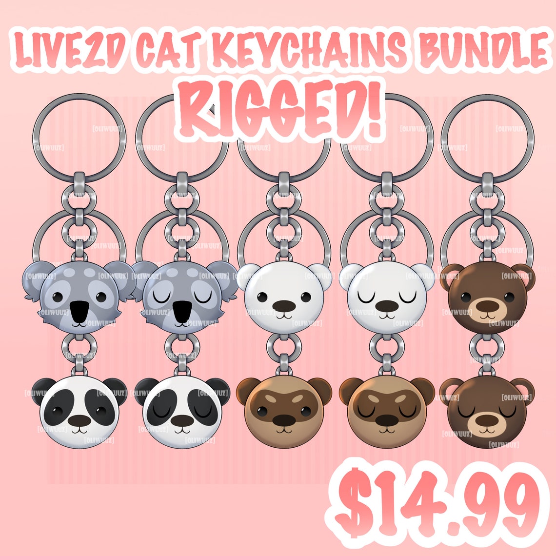 HQ Bear Shape Keychain Bundle Vtuber Asset, Vtuber Animal Keychain, Un ...