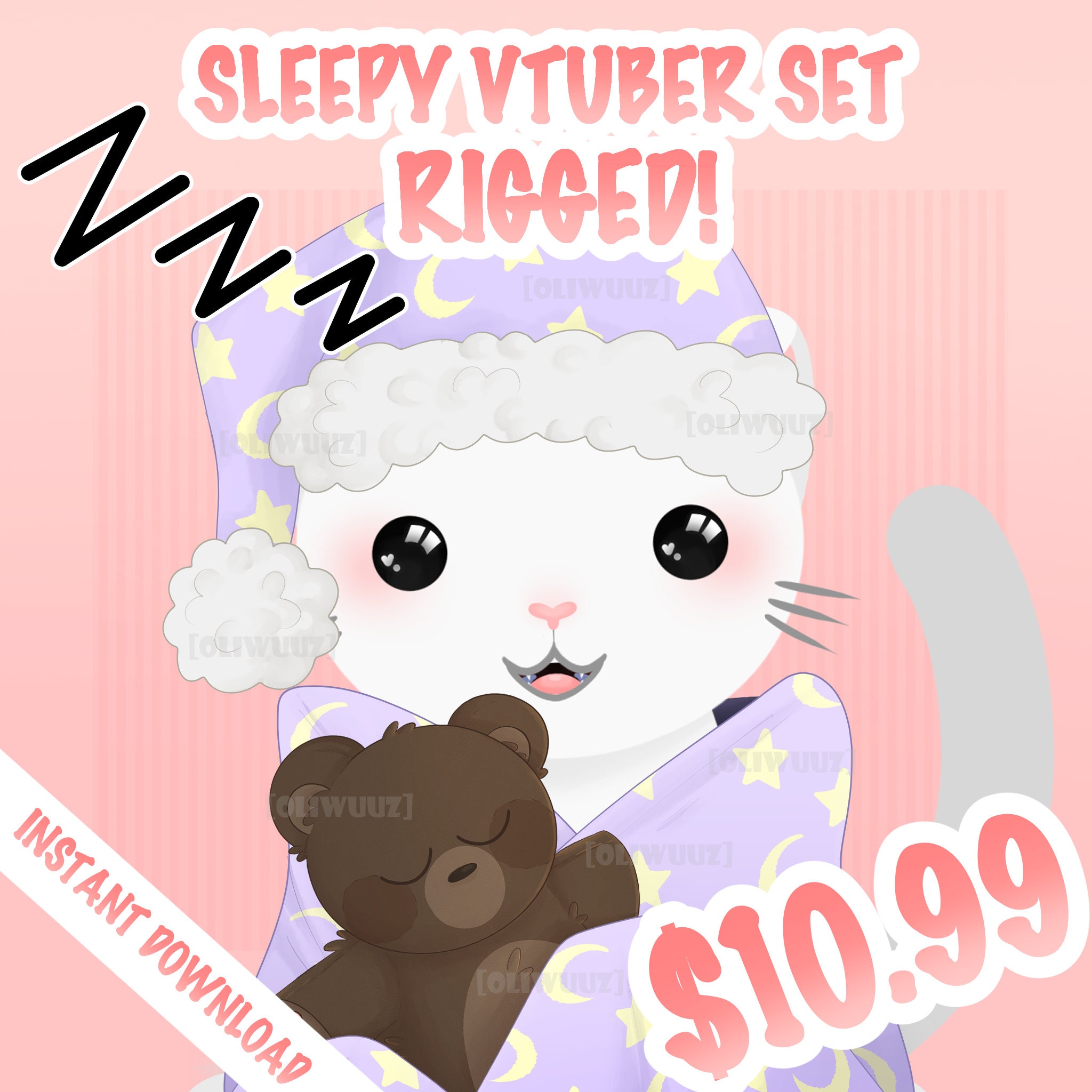HQ Rigged Sleepy Vtuber Asset Set, Vtuber Bedtime Accessory, Rigged ...