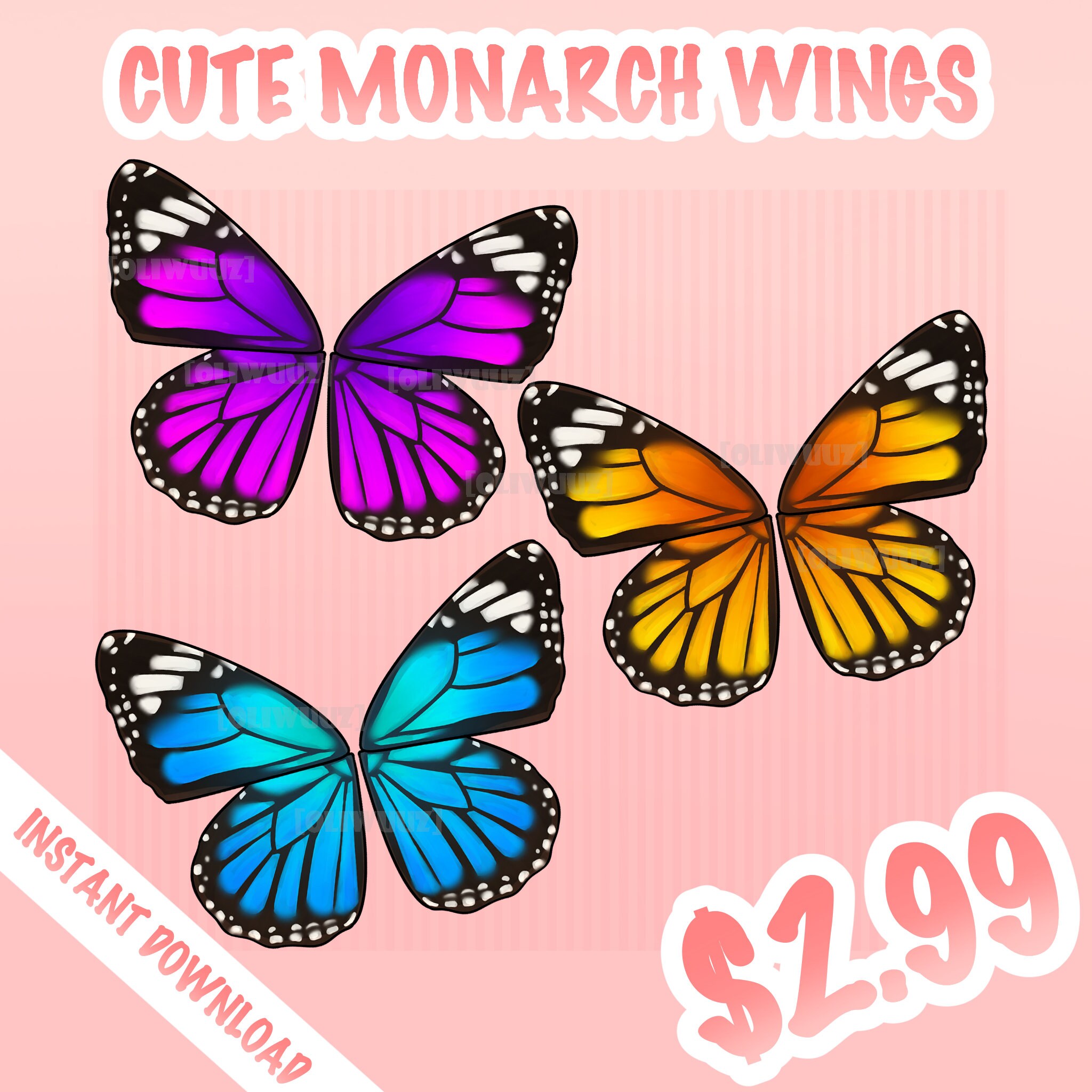 HQ Cute Monarch Butterfly Wings Asset, Vtuber Accessory, Unrigged ...