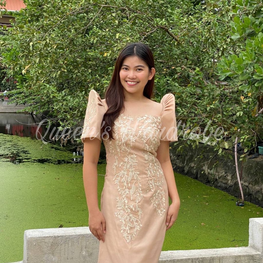 Filipiniana Long Gown Chiffon Serpentina Cut Beige/cream "vines" - Etsy