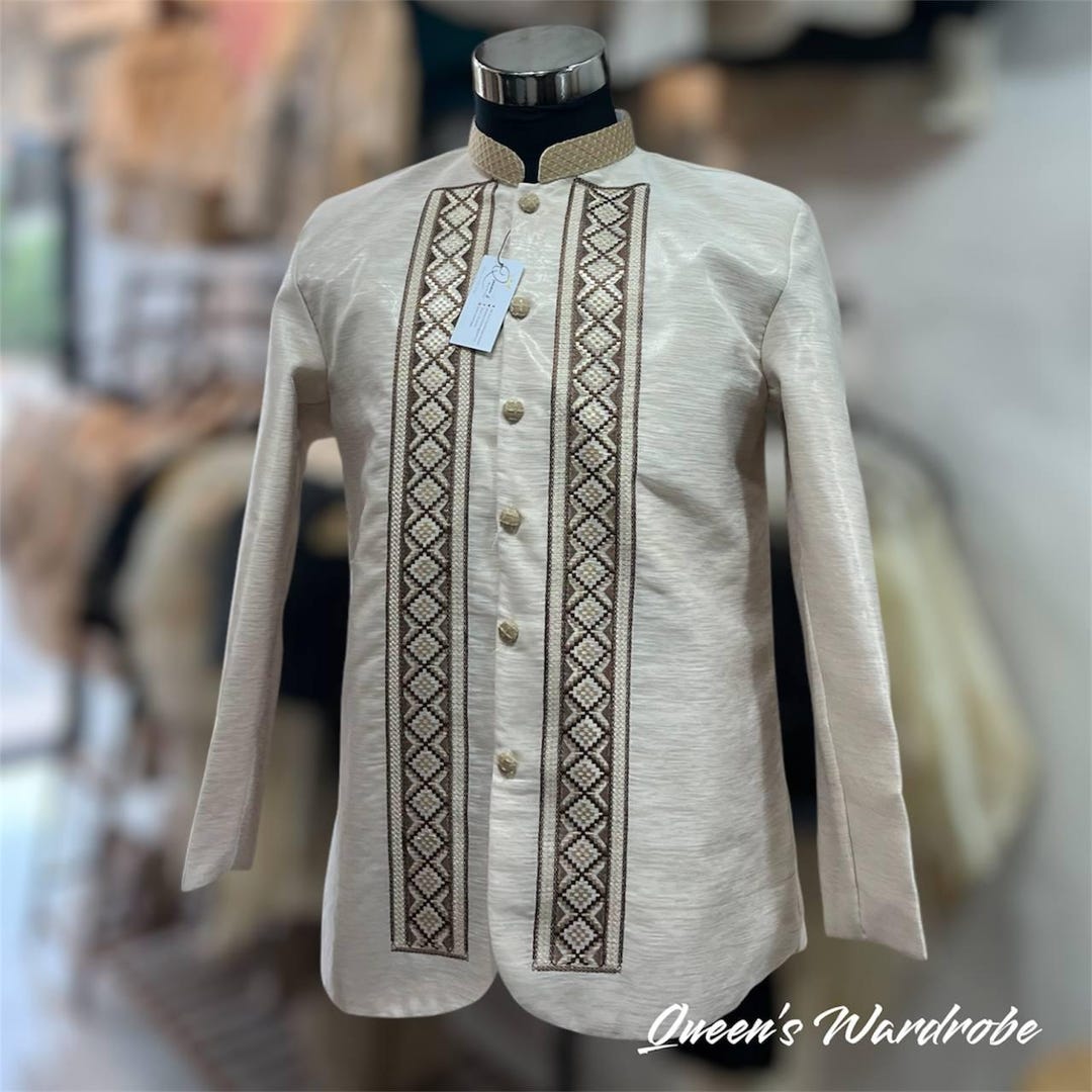 Coat Barong Tagalog Chinese Collar Brown Ethnic Burda - Etsy