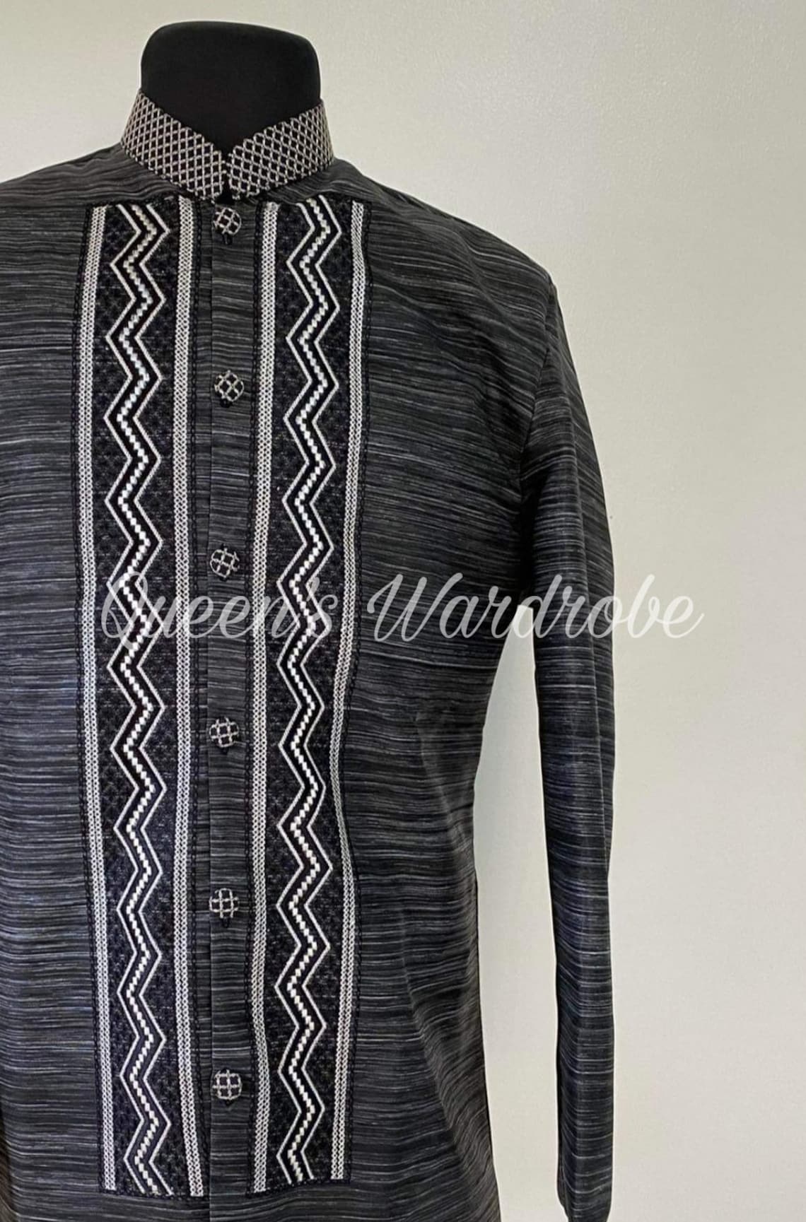 Premium Black Coat Barong Tagalog Chinese Collar Zigzag Design - Etsy
