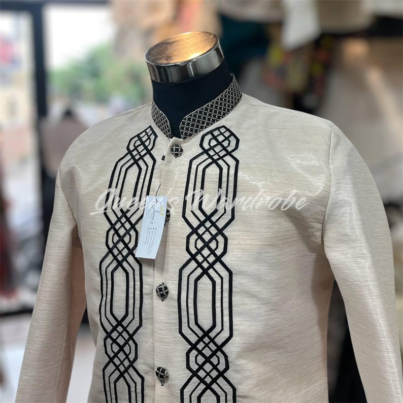 Coat Barong Tagalog Chinese Collar Black Infinity Design - Etsy