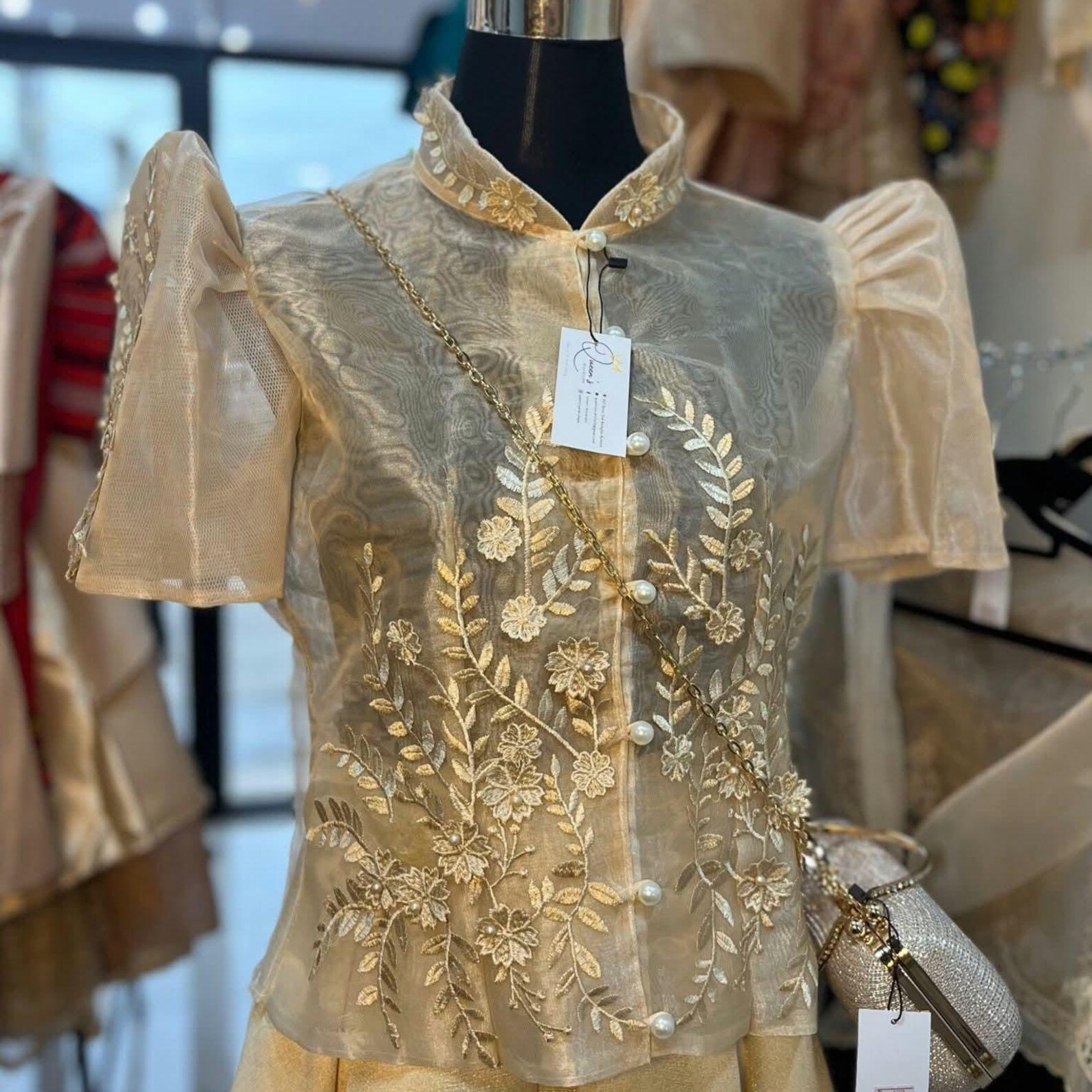 Chinese Collar Filipiniana Organza Top With Imelda Sleeves - Etsy