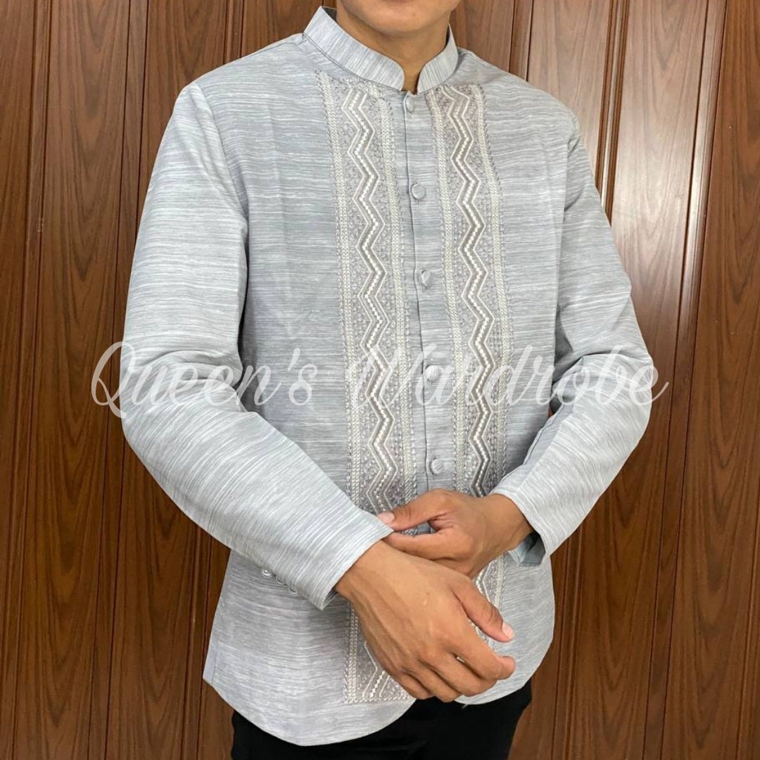 Coat Barong Tagalog Chinese Collar Gray Zigzag - Etsy