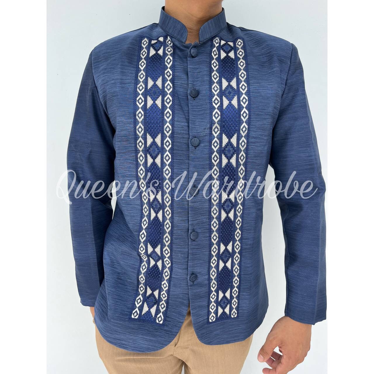 Coat Barong Tagalog Chinese Collar Navy Blue Diamond Design - Etsy