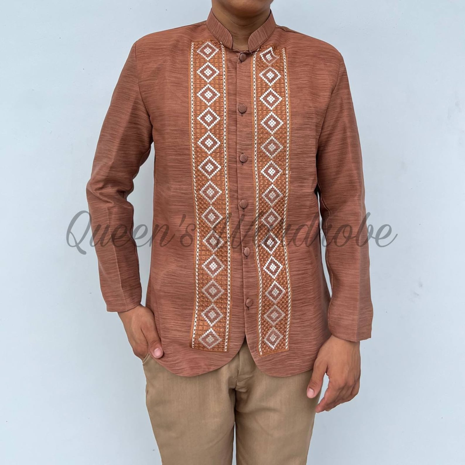 Coat Barong Tagalog Double Collar Choco Brown Ethnic Design / Modern ...