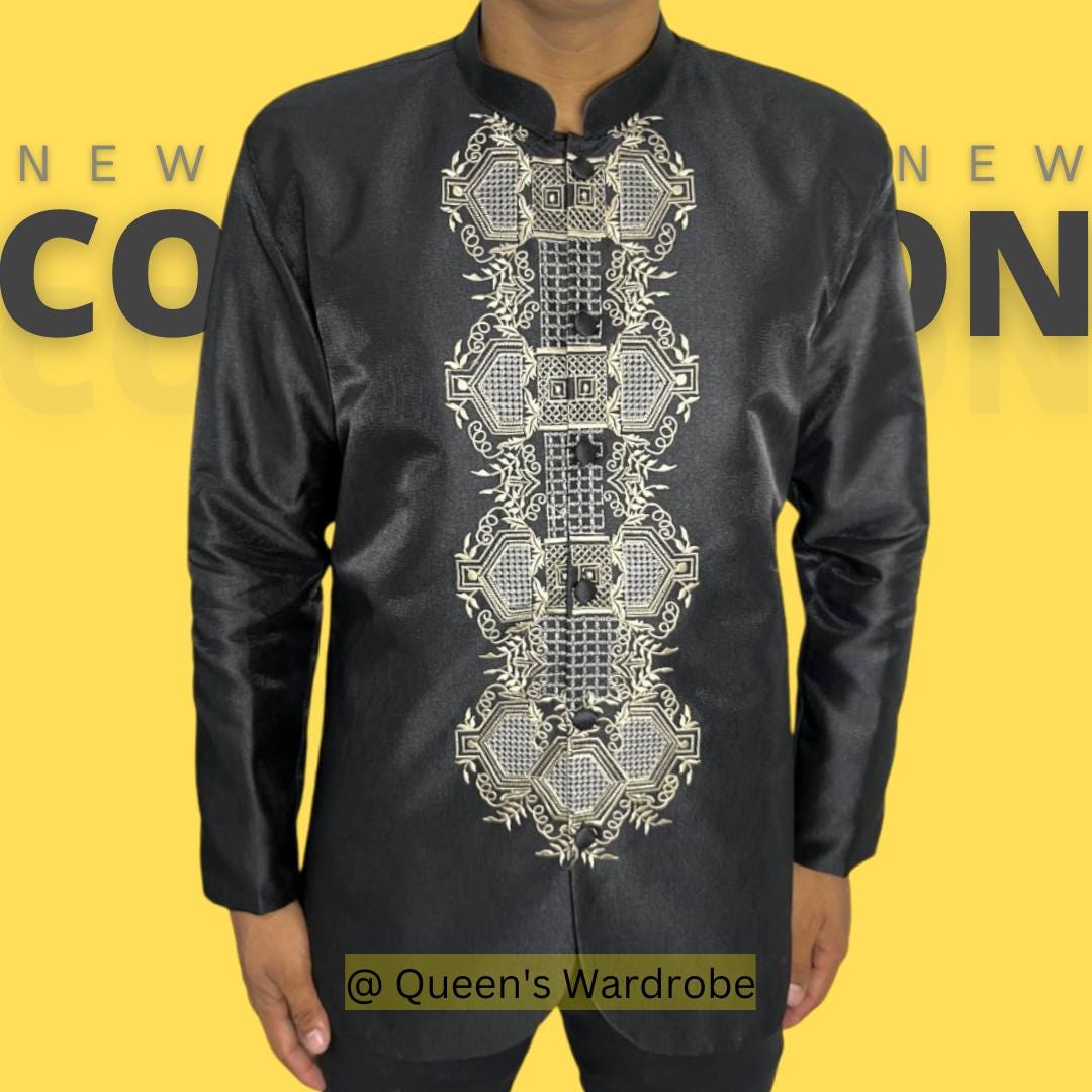 Gazaar Black Coat Barong Tagalog Chinese Collar / Modern Barong - Etsy