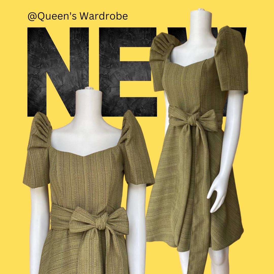 Knee Length Green Filipiniana Dress/gown With Detatchable Ribbon - Etsy