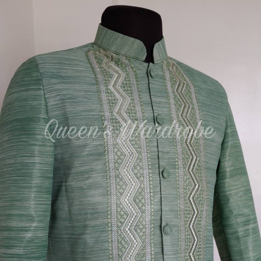 Coat Barong Tagalog Chinese Collar Sage Green Zigzag - Etsy