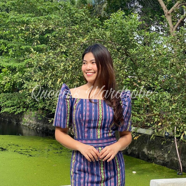 Filipiniana Long Gown With Blue Ethnic Design - Etsy