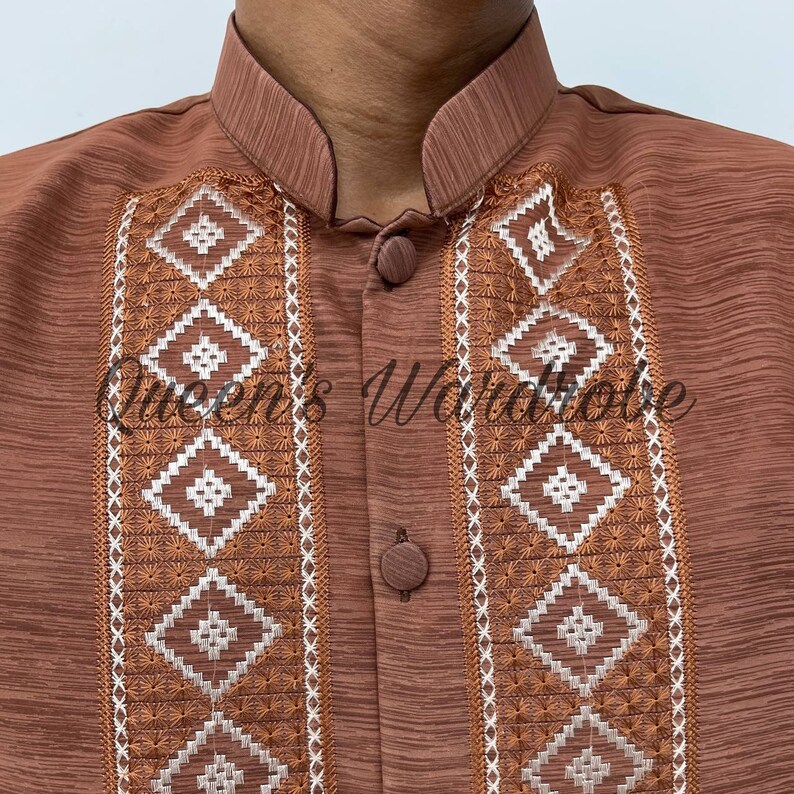 Coat Barong Tagalog Double Collar Choco Brown Ethnic Design / Modern ...