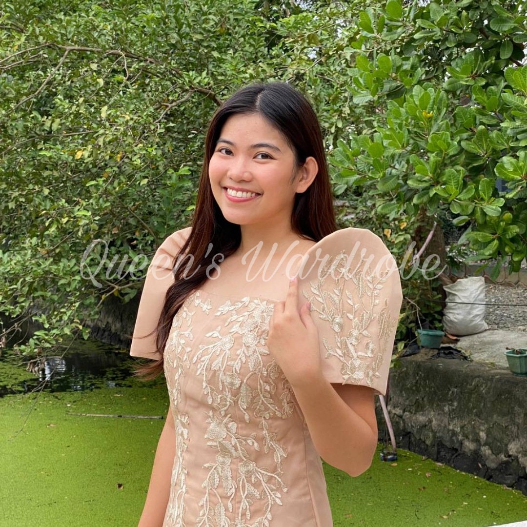 Filipiniana Long Gown Chiffon Serpentina Cut Beige/cream "vines" - Etsy