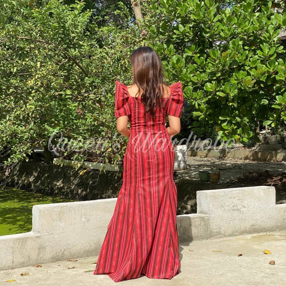 Filipiniana Long Gown With Red Ethnic Design - Etsy