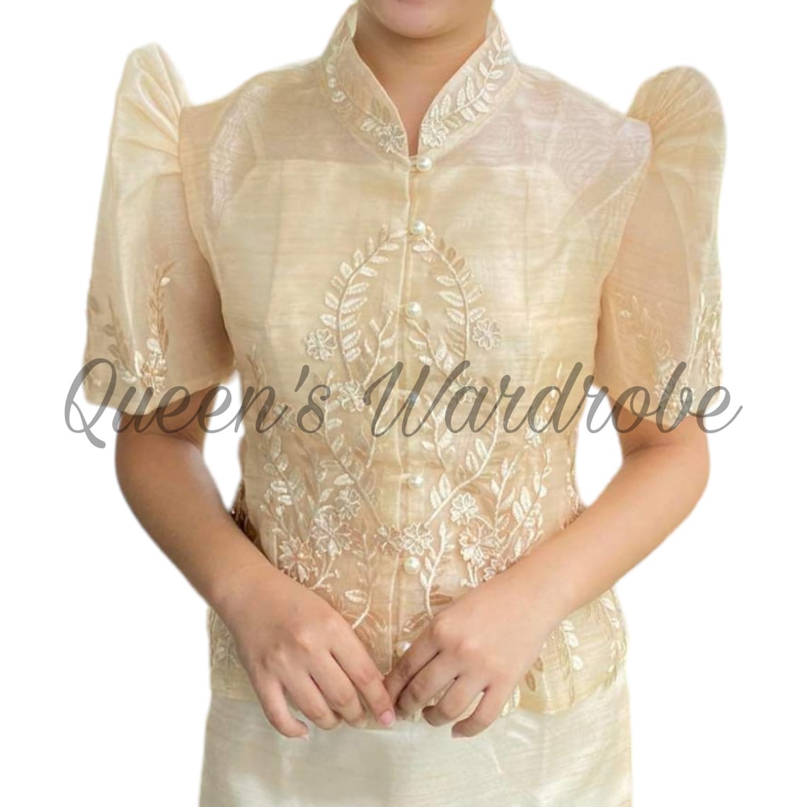 Chinese Collar Filipiniana Organza Top With Imelda Sleeves - Etsy