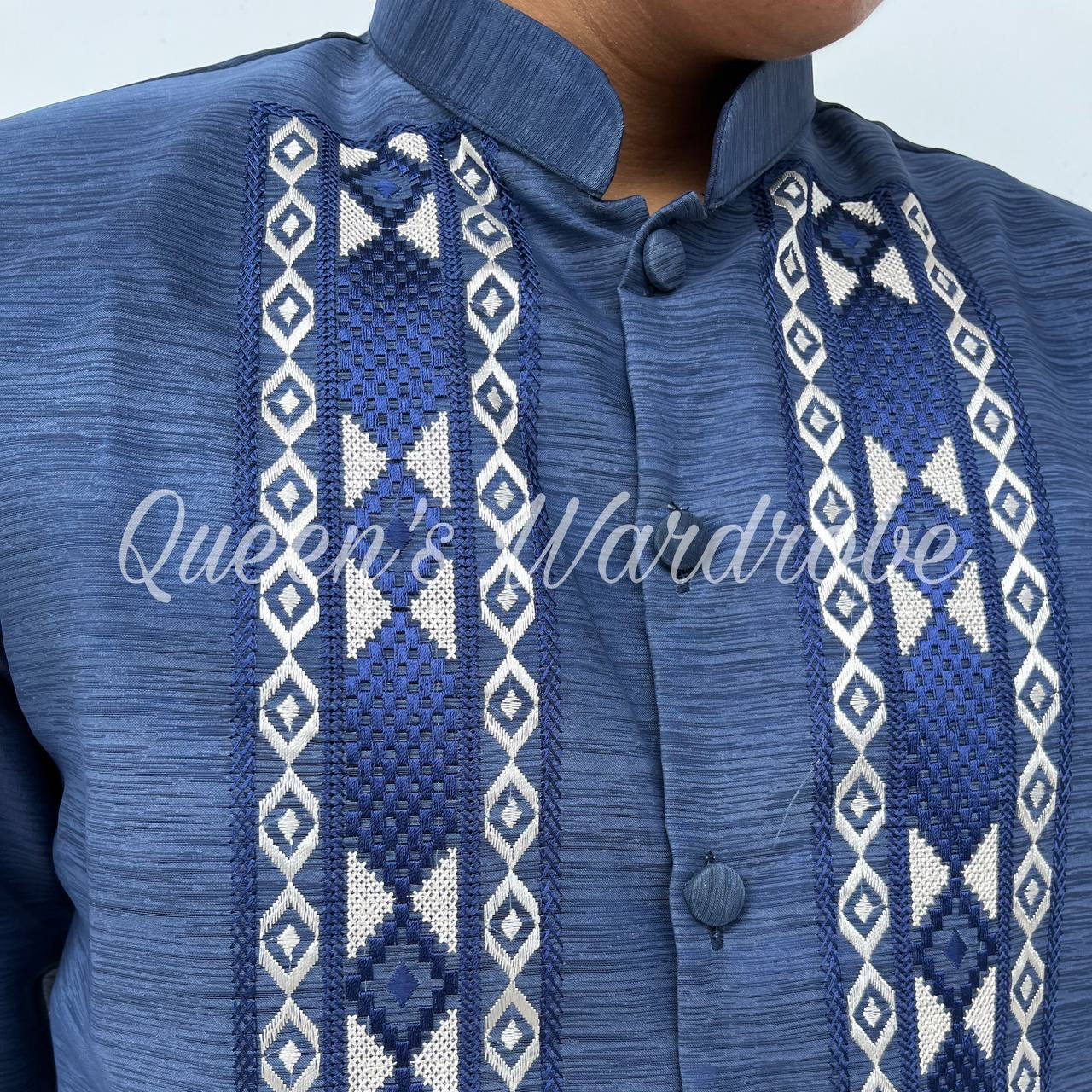 Coat Barong Tagalog Chinese Collar Navy Blue Diamond Design - Etsy