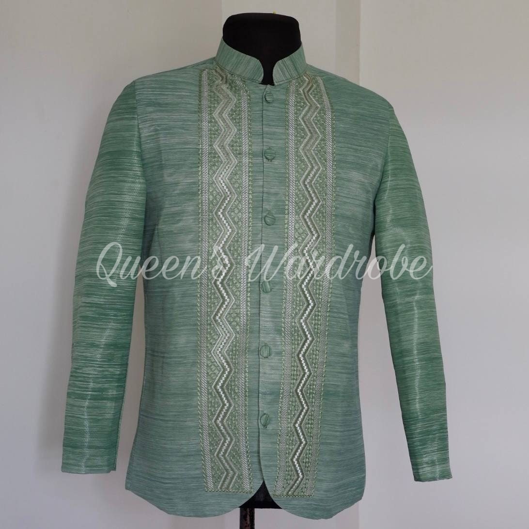 Coat Barong Tagalog Chinese Collar Sage Green Zigzag - Etsy