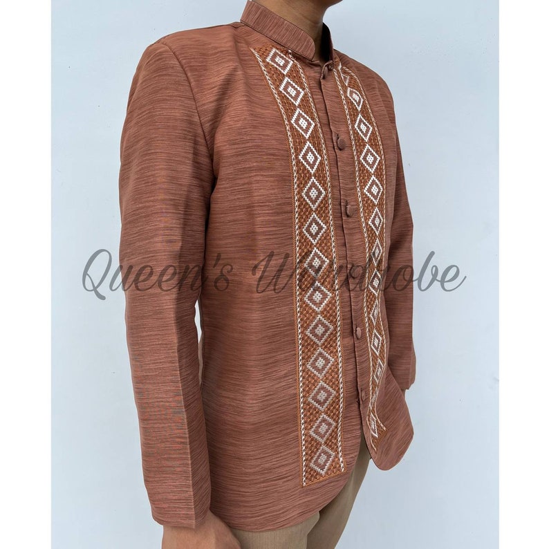 Coat Barong Tagalog Double Collar Choco Brown Ethnic Design / Modern ...