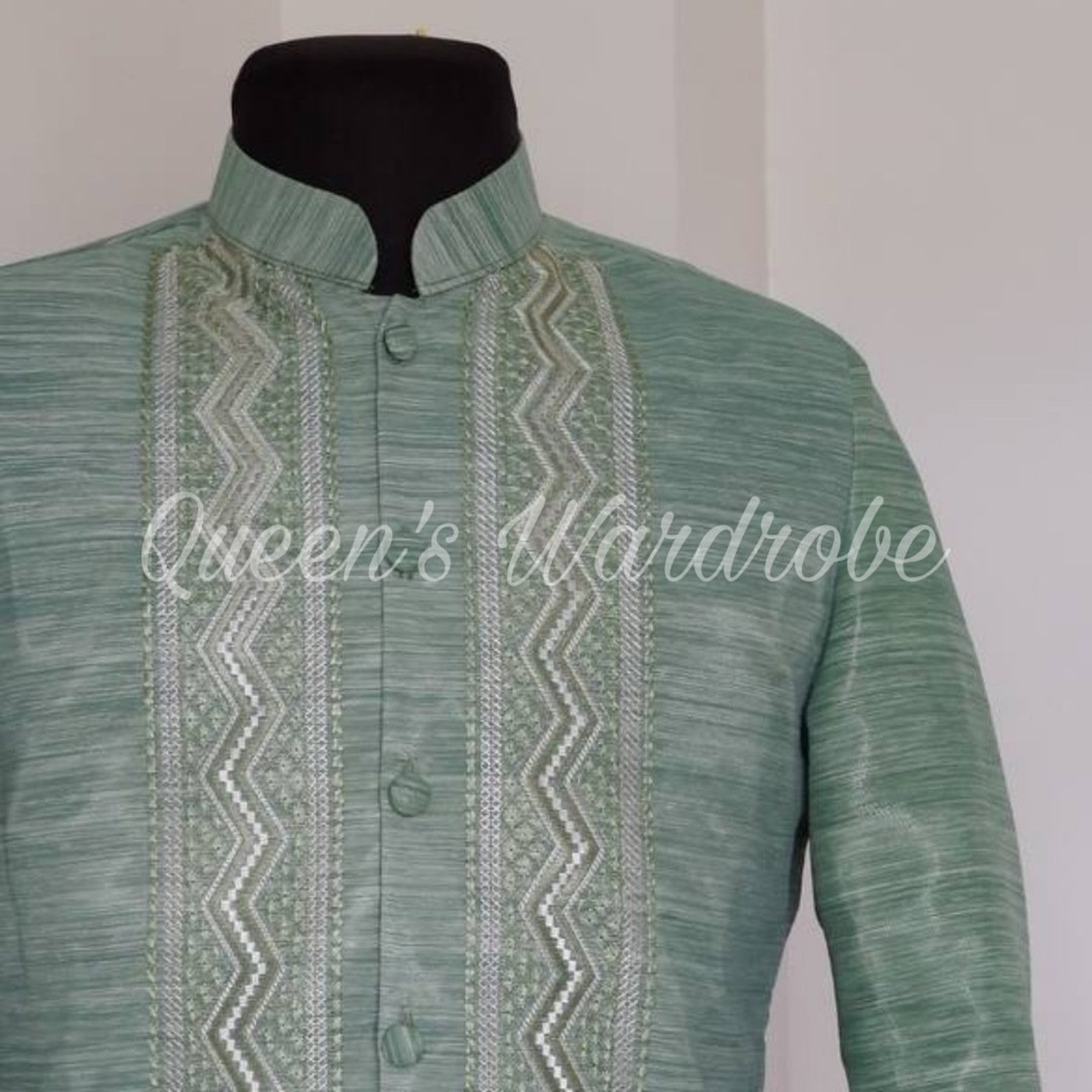 Coat Barong Tagalog Chinese Collar Sage Green Zigzag - Etsy Canada