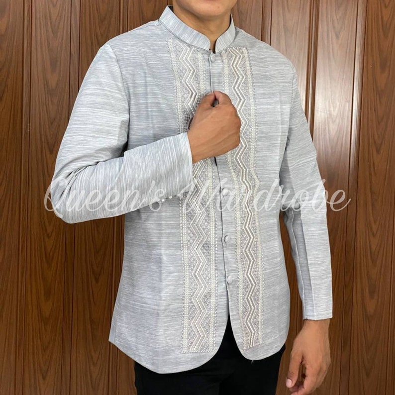 Coat Barong Tagalog Chinese Collar Gray Zigzag - Etsy