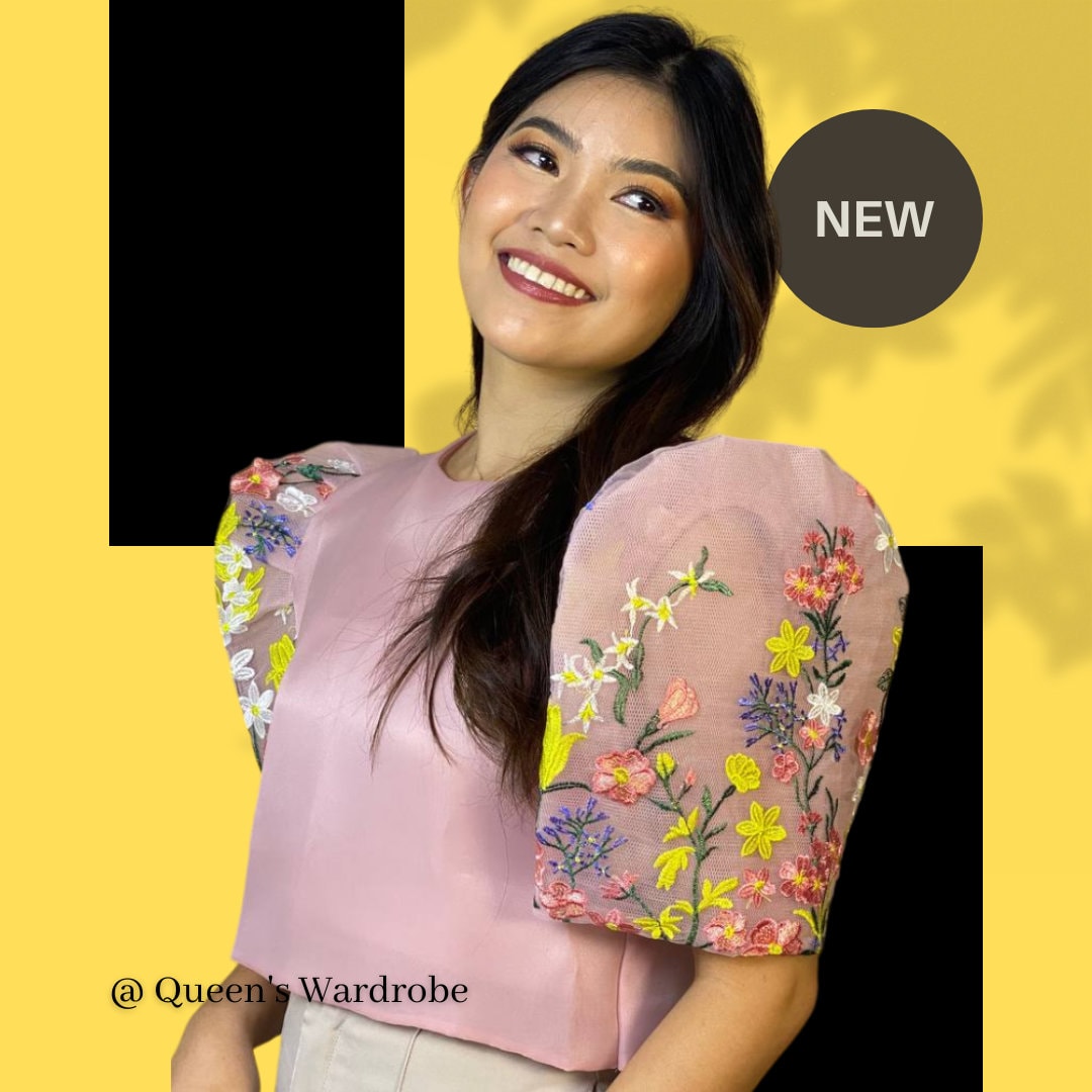 Pink Kimona Filipiniana Top With Floral Butterfly Sleeves - Etsy