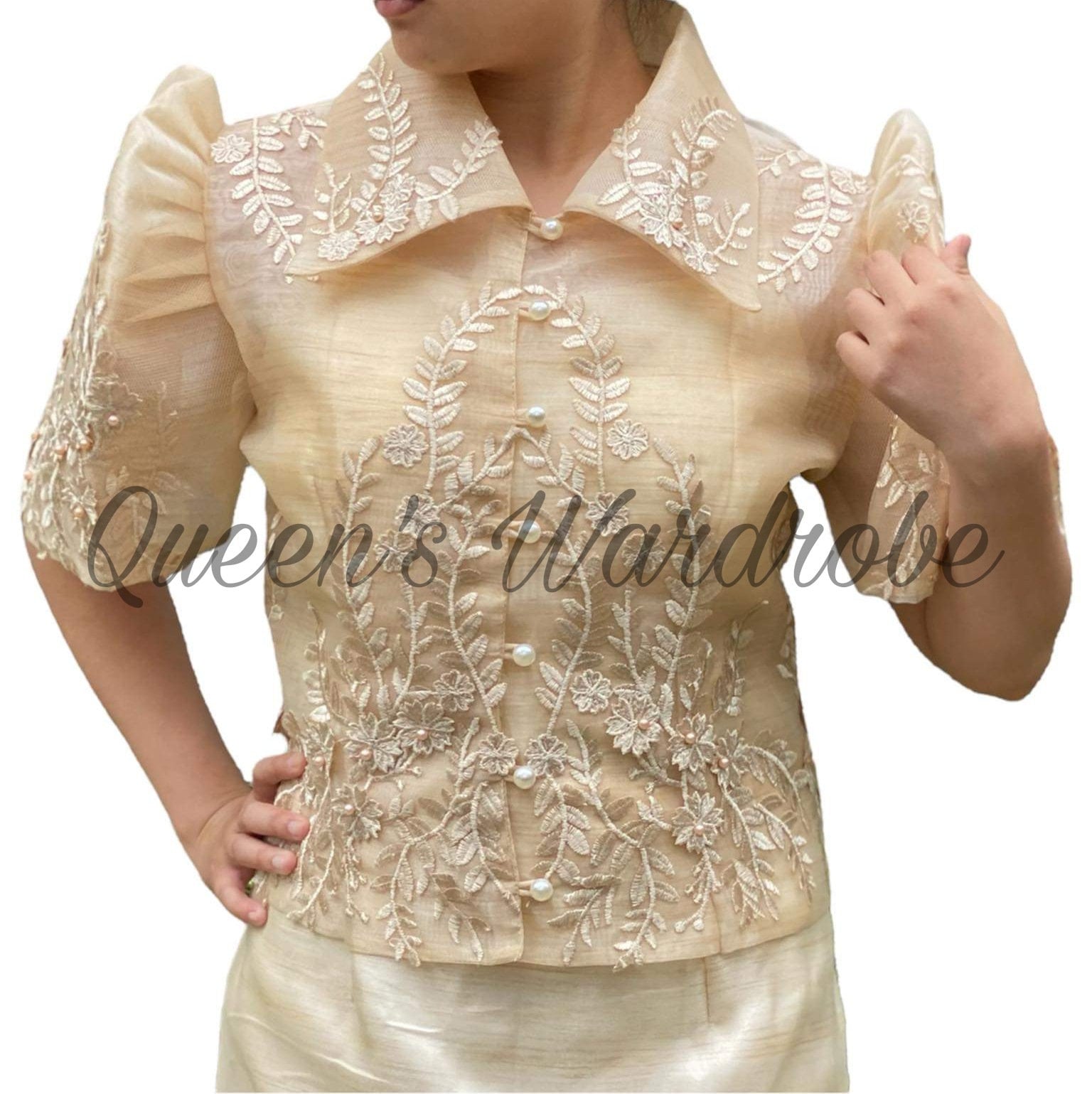 Filipiniana Top With 3D Lace Sports Collar - Etsy