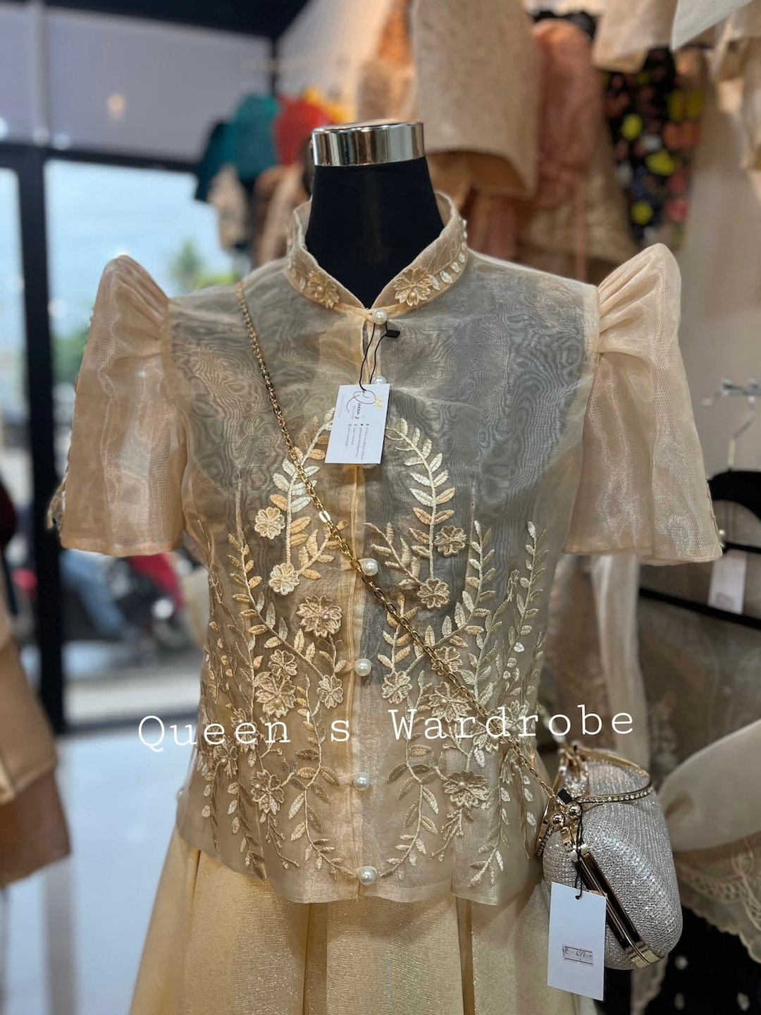 Chinese Collar Filipiniana Organza Top With Imelda Sleeves - Etsy