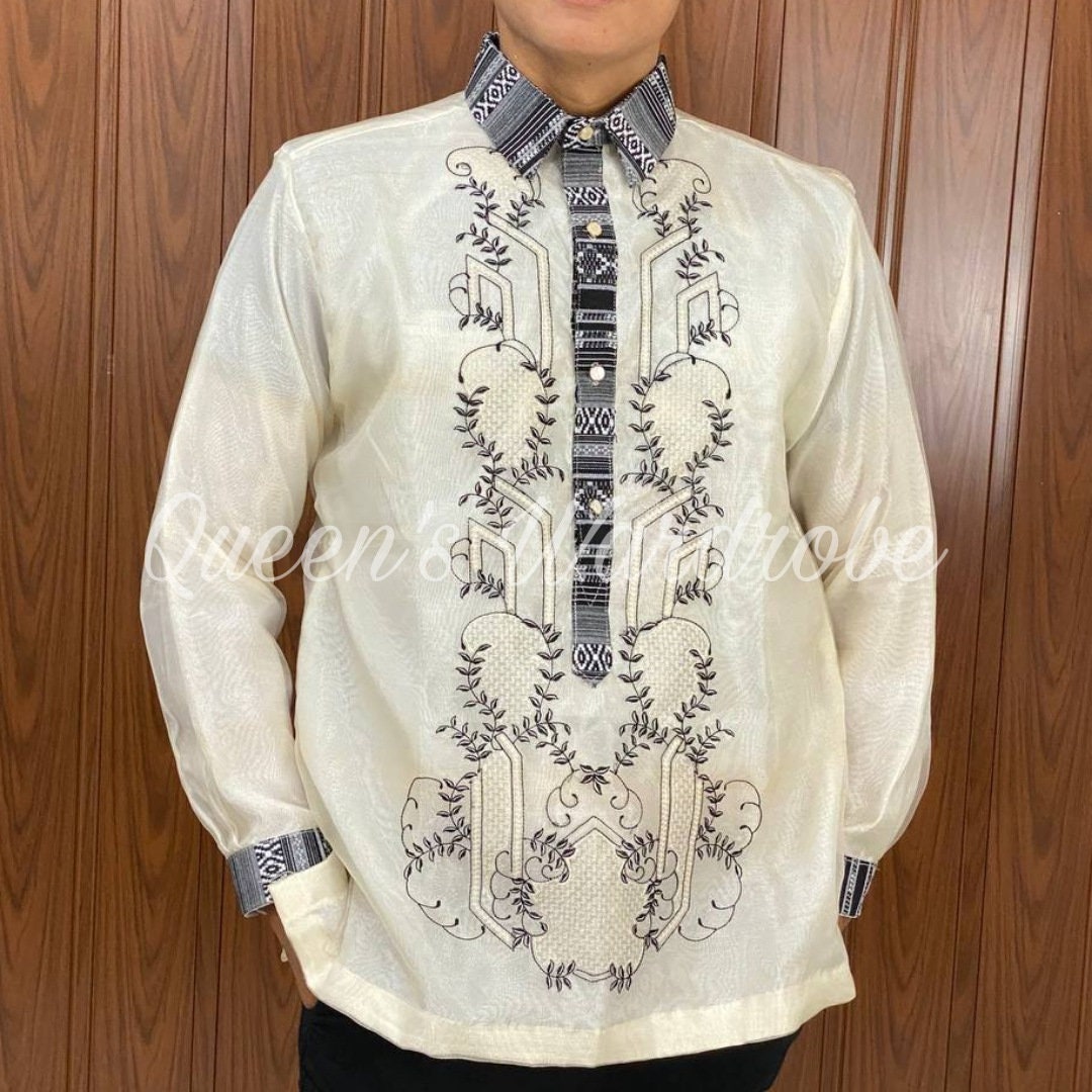 Traditional Barong Tagalog Sports Collar Piña Organza - Inabel Ethnic ...