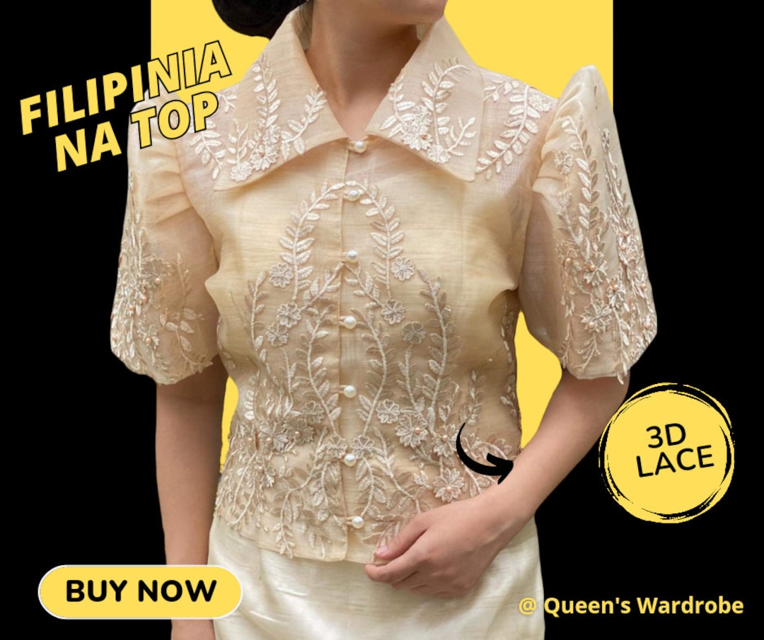 Filipiniana Top With 3D Lace Sports Collar - Etsy