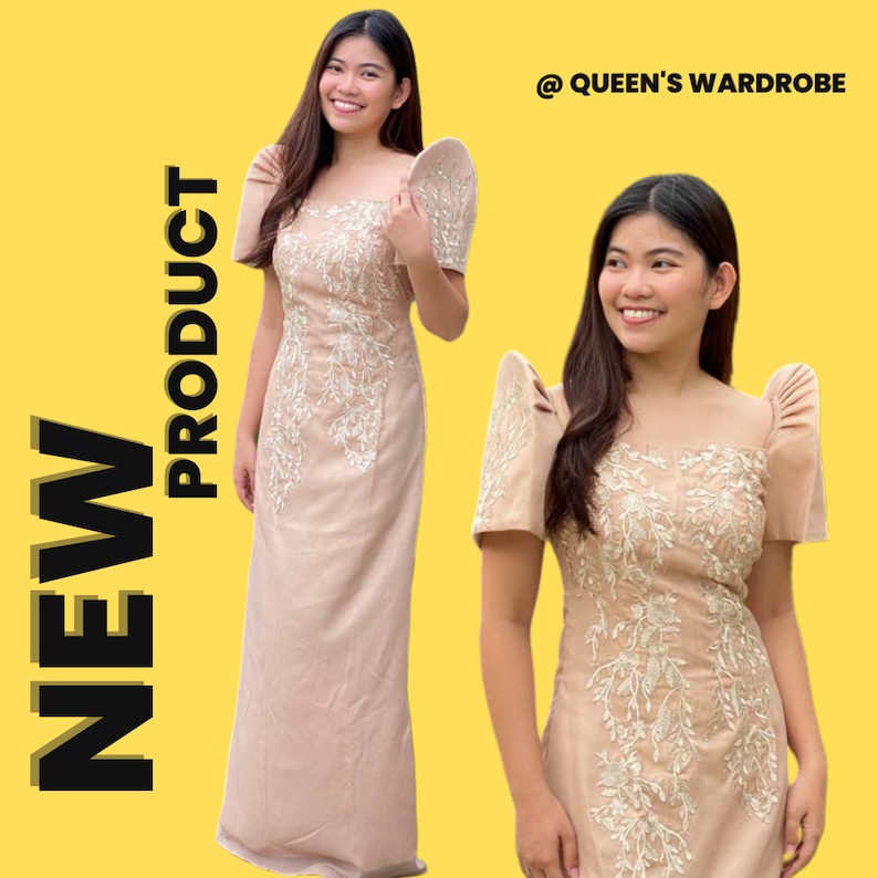 Filipiniana Long Gown Chiffon Serpentina Cut Beige/cream "vines" - Etsy
