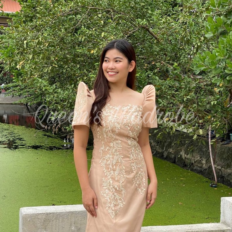 Filipiniana Long Gown Chiffon Serpentina Cut Beige/cream "vines" - Etsy