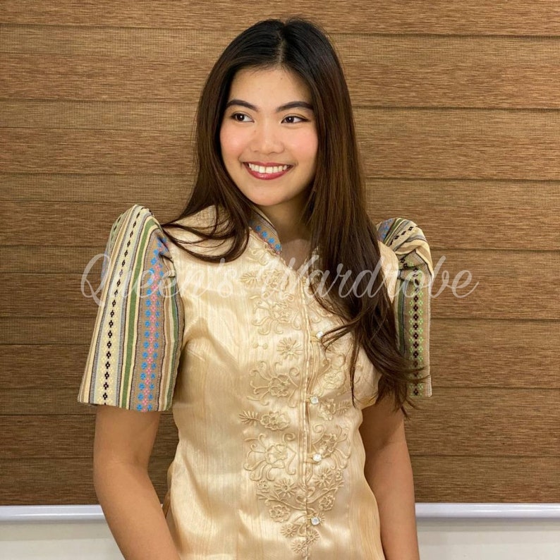 Chinese Collar Filipiniana Top With Inabel Collar and Sleeves - Etsy