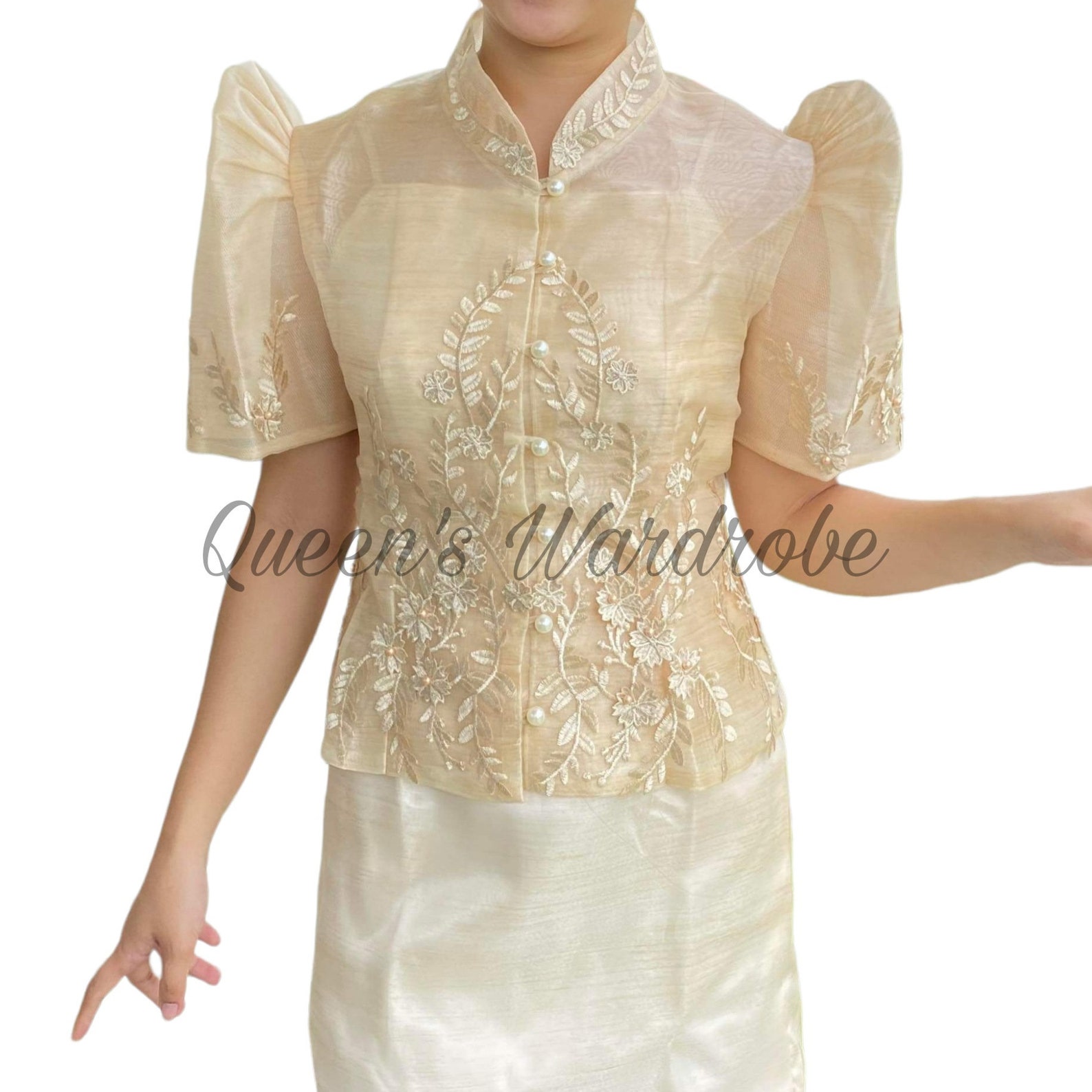 Chinese Collar Filipiniana Organza Top With Imelda Sleeves - Etsy