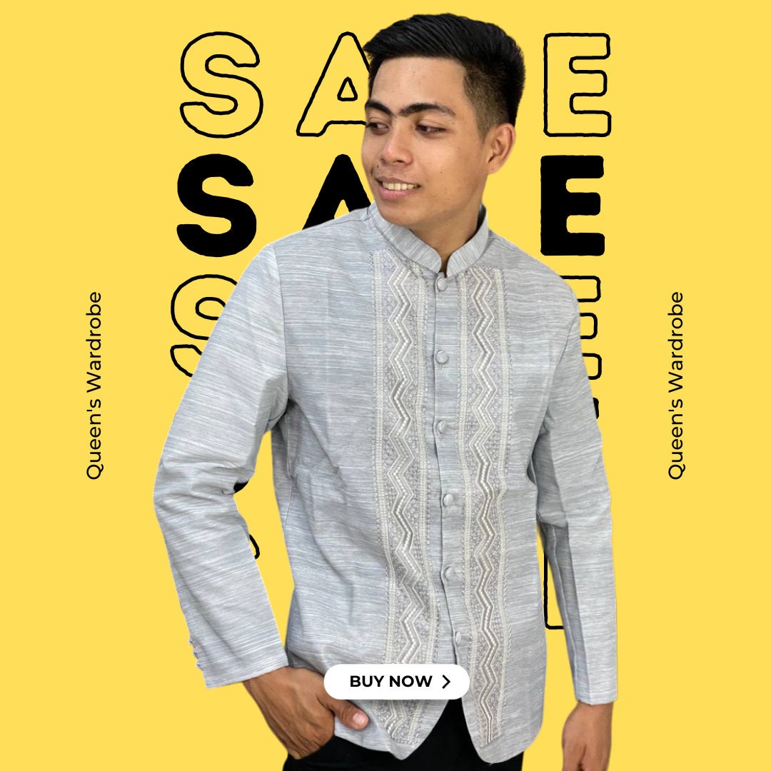 Coat Barong Tagalog Chinese Collar Gray Zigzag - Etsy